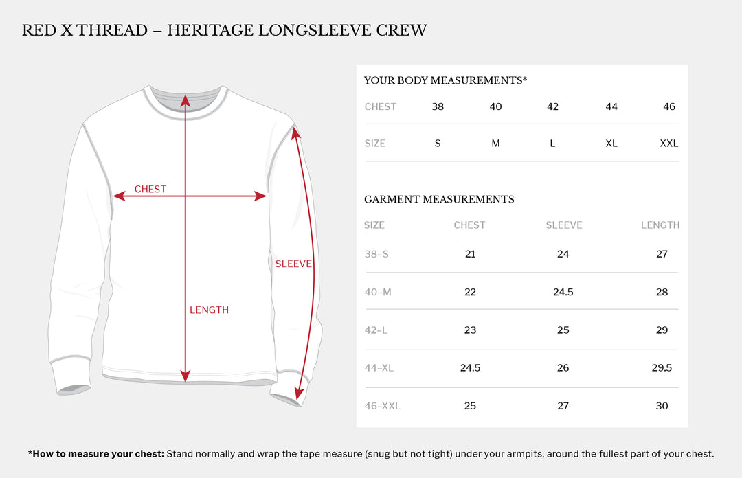 Size Guides – Red X Thread – Heritage Design Co.